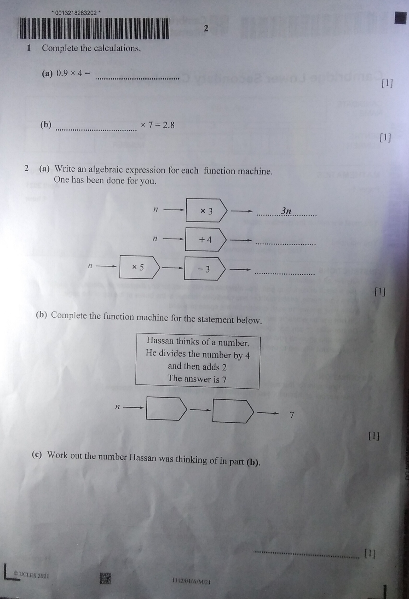 2021 CHECKPOINT MATHEMATICS QUESTIONS AND SOLUTIONS – PAPER 1 – EdMaths