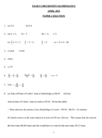 2021 CHECKPOINT MATHEMATICS QUESTIONS AND SOLUTIONS – PAPER 1 – EdMaths