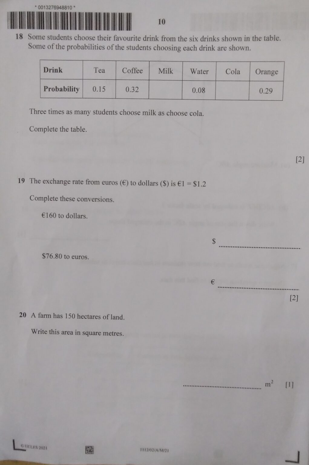 2021 CHECKPOINT MATHEMATICS QUESTIONS AND SOLUTIONS – PAPER 2 – EdMaths