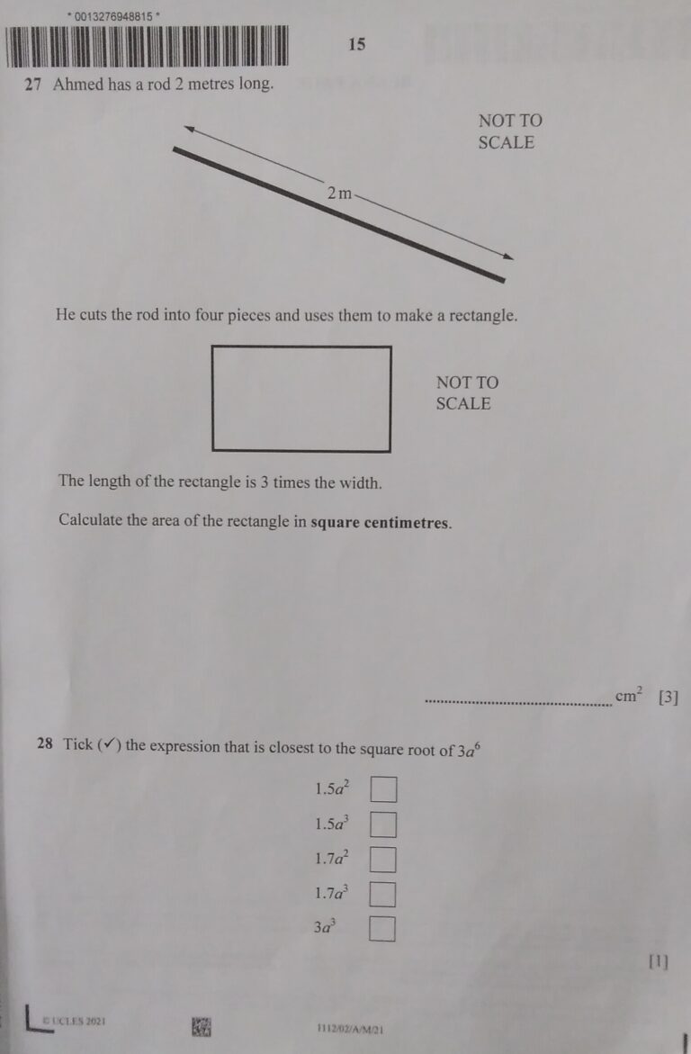 2021 CHECKPOINT MATHEMATICS QUESTIONS AND SOLUTIONS – PAPER 2 – EdMaths