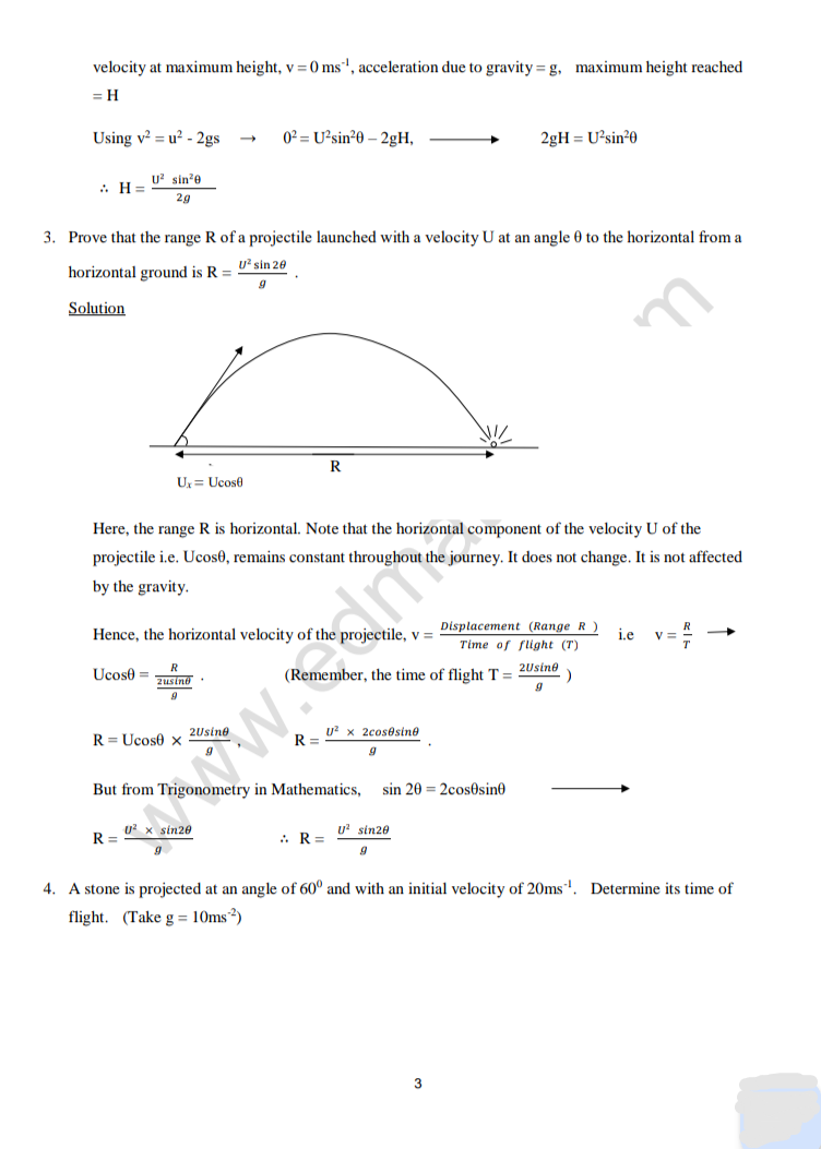 PROJECTILE MOTION CALCULATIONS – by OLAITAN S. O. – EdMaths